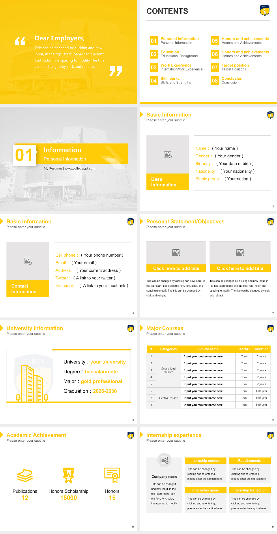 Amity University (Rajasthan) Resume PPT Template_CollegePPT